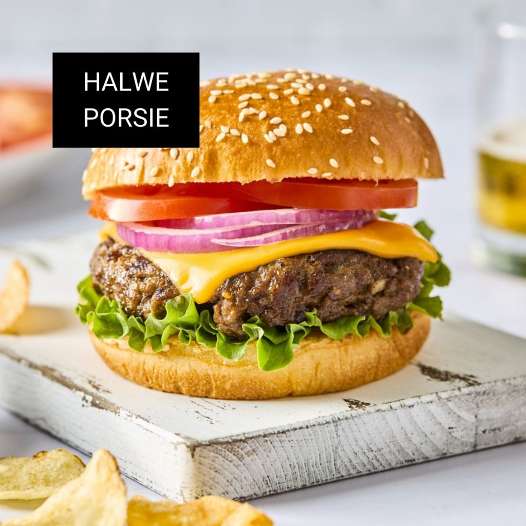 Beef Burger & Chips - HALWE PORSIE (Enkel Pattie) - Suider-Paarl Gemeente